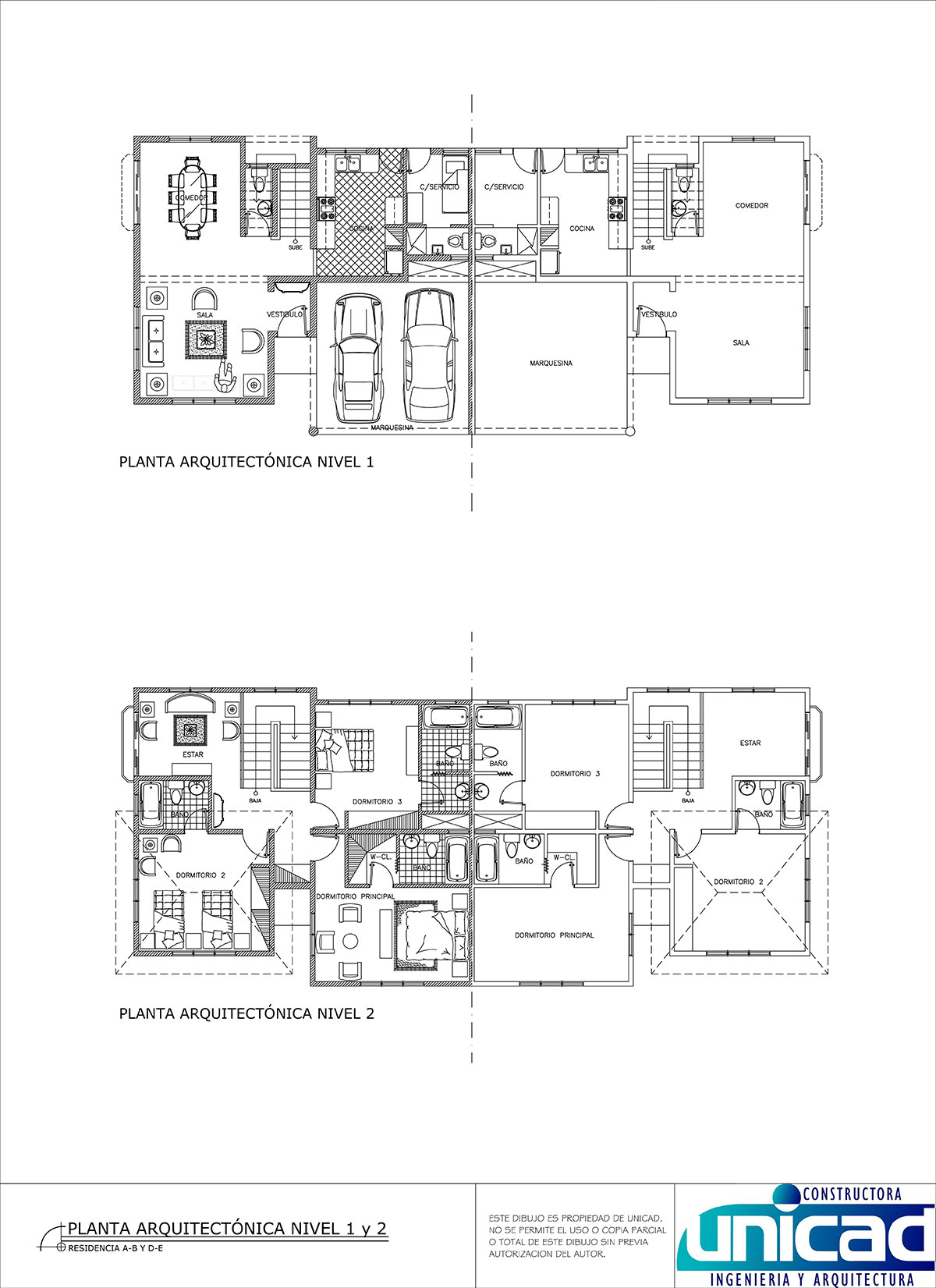 Planta arquitectónica residencias A, B, D, E